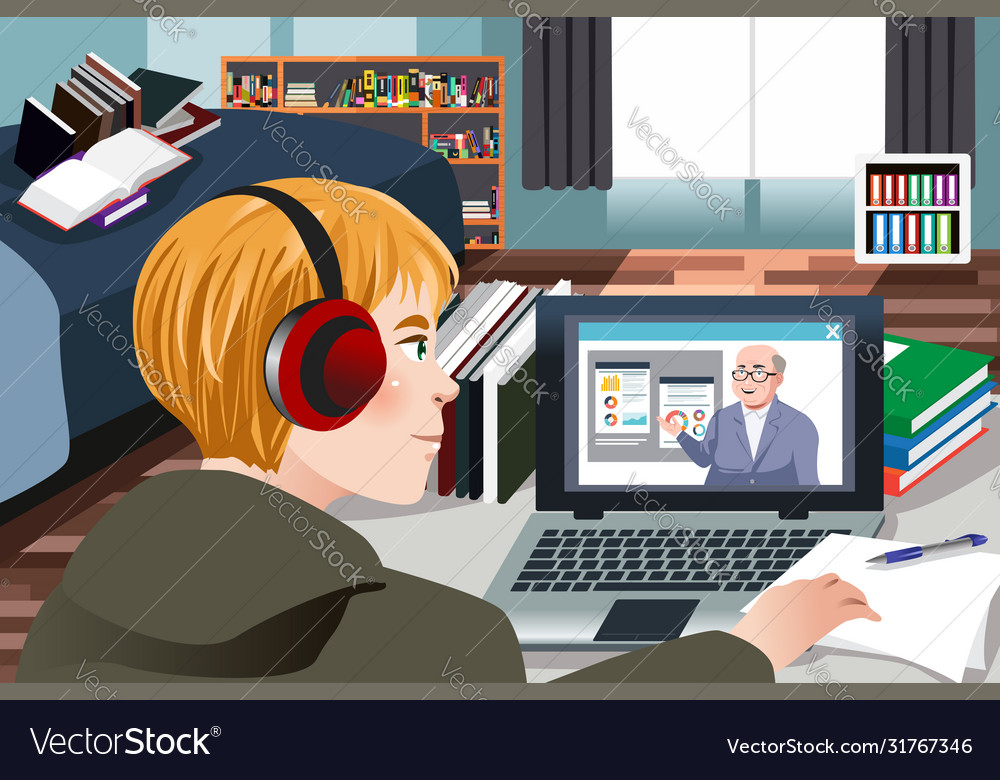 Student learning online at home Royalty Free Vector Image