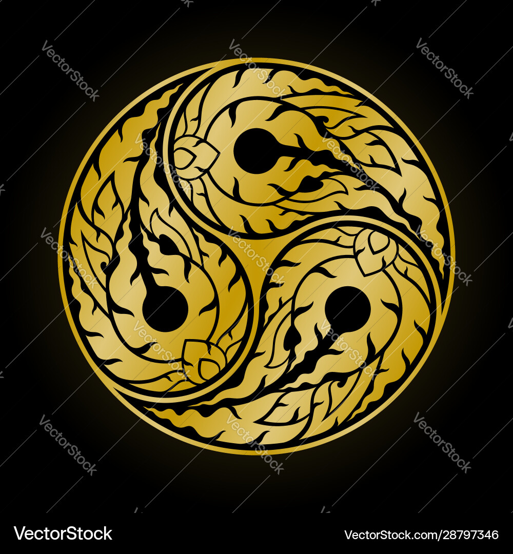 Thai art golden yin and yang patterns with 3 Vector Image