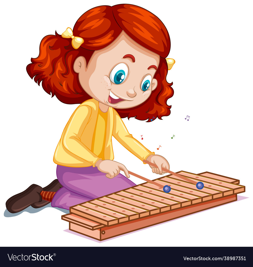 A girl cartoon character playing xylophone Vector Image