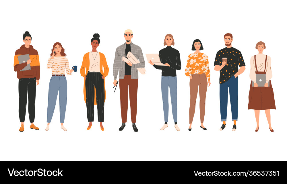Group portrait young creative people Royalty Free Vector