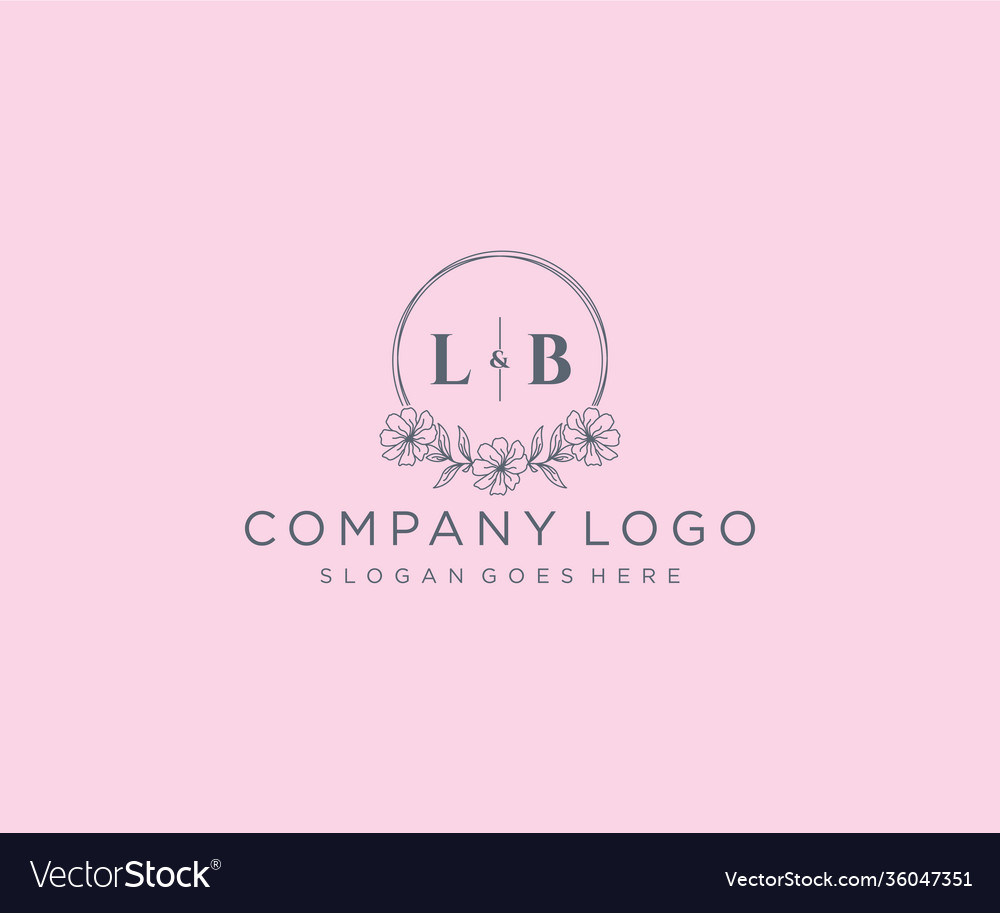 Initial lb letters floral frames unique Royalty Free Vector