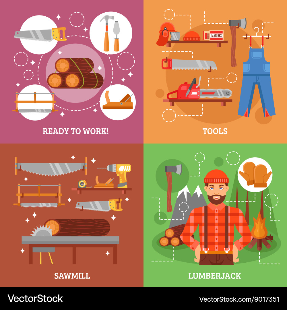 Lumberjack and tools for working wood Royalty Free Vector