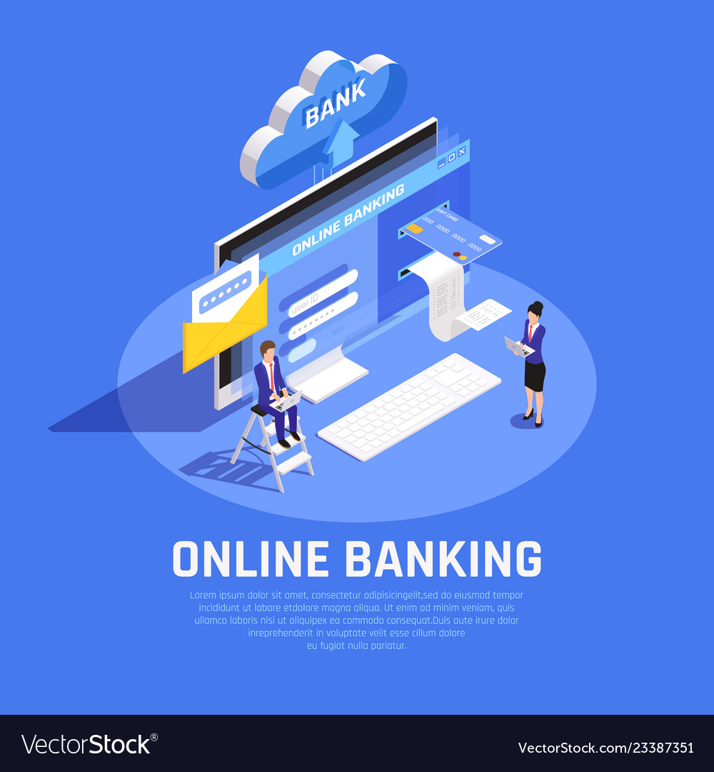 Online banking isometric composition Royalty Free Vector