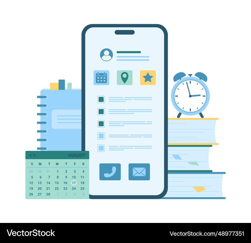 Organizer and calendar app in mobile phone Vector Image