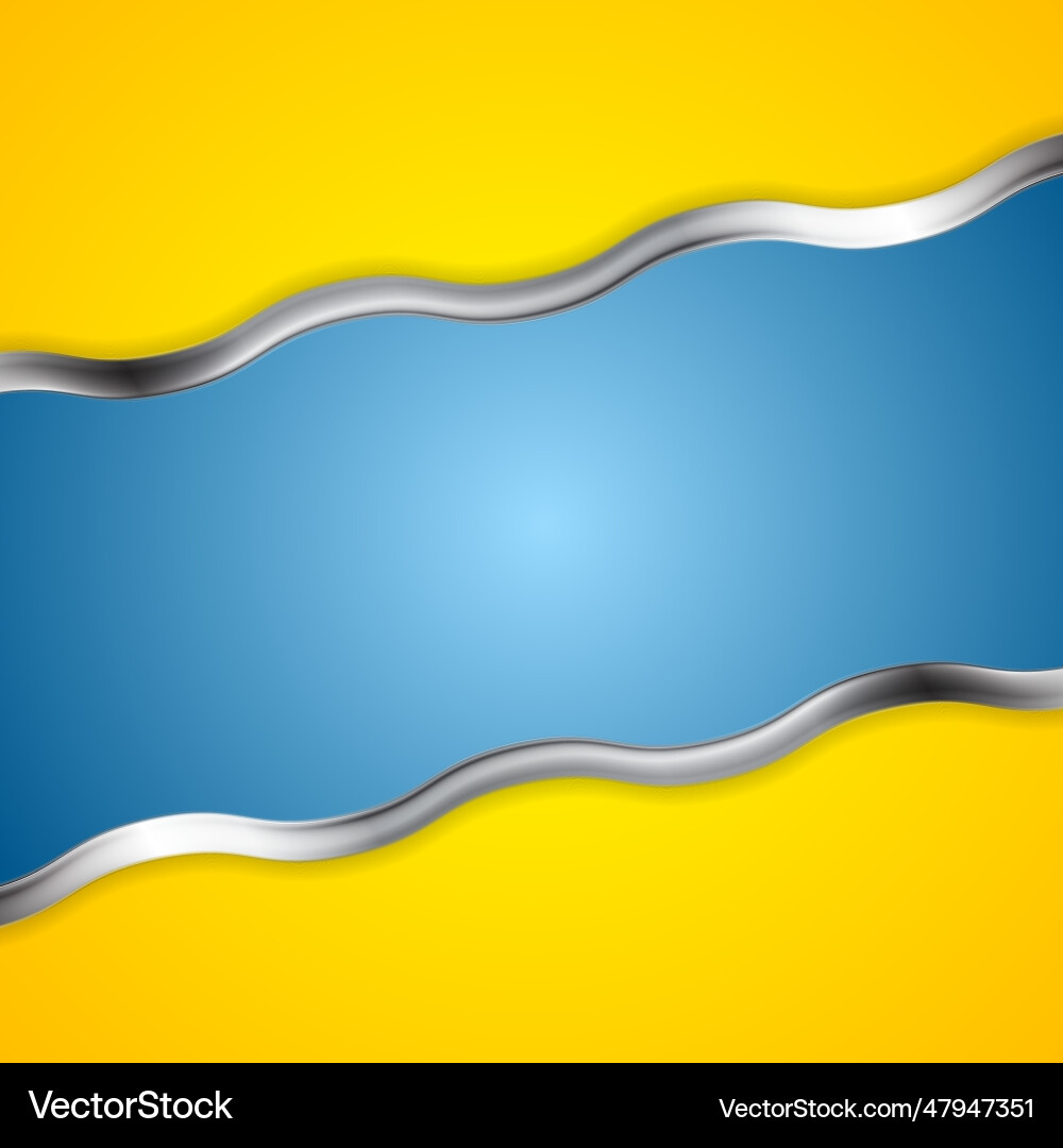 Yellow blue contrast background with metal waves Vector Image
