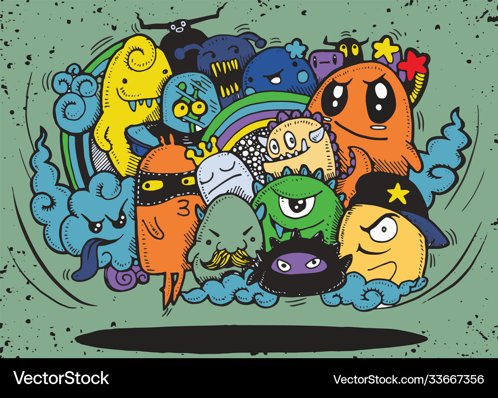 Angry cartoon monsterhand drawn crazy doodle Vector Image