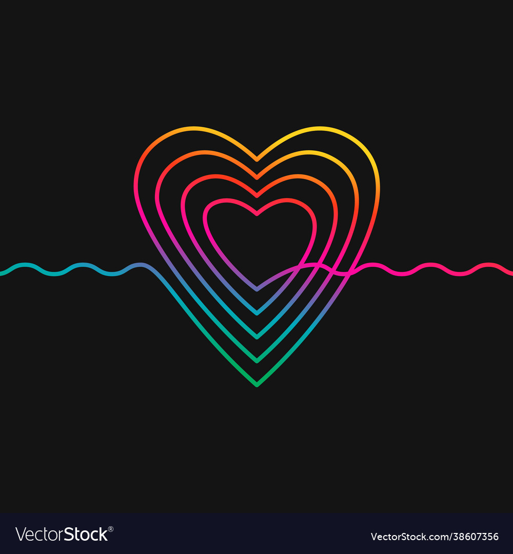 Continuous Line Drawing Heart And Wavy Line Vector Image