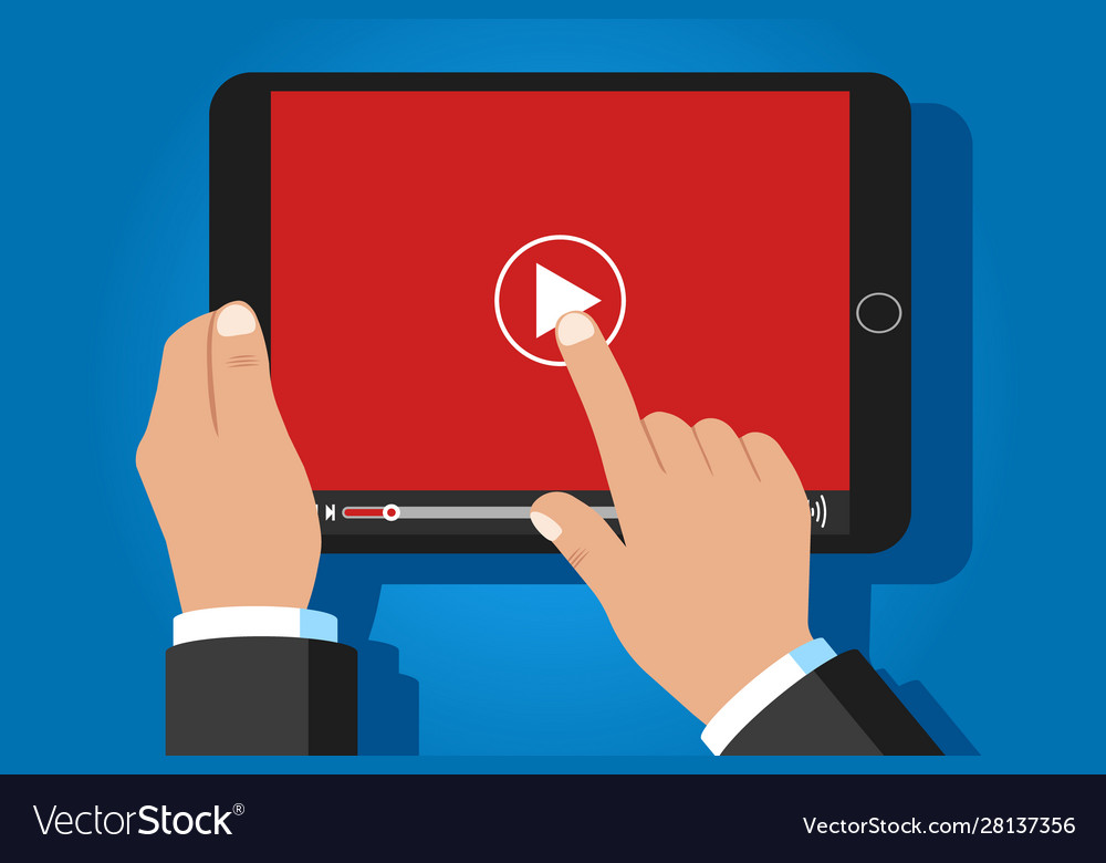 Hands touching screen video player on screen Vector Image