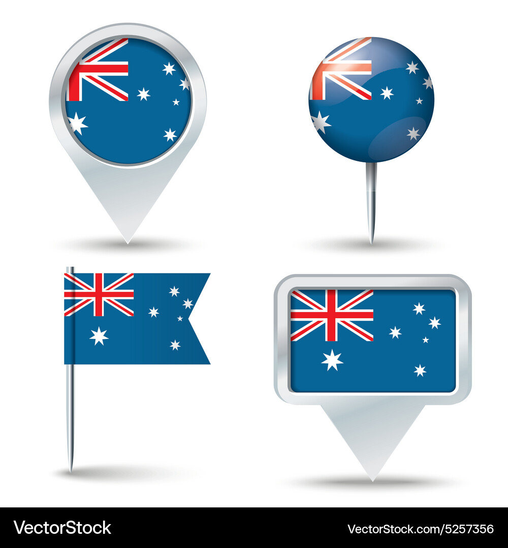 Map pins with flag of australia Royalty Free Vector Image