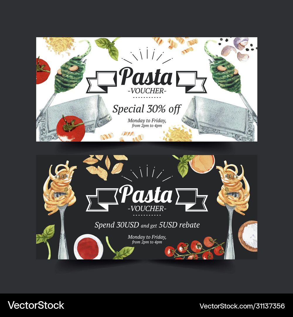 Pasta voucher design with napkin fork tomato Vector Image