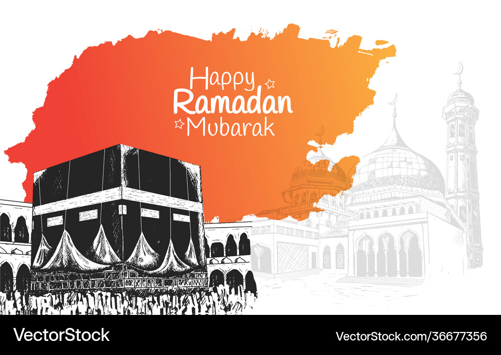 Ramadan mubarak holy kaaba hand drawn isolated Vector Image