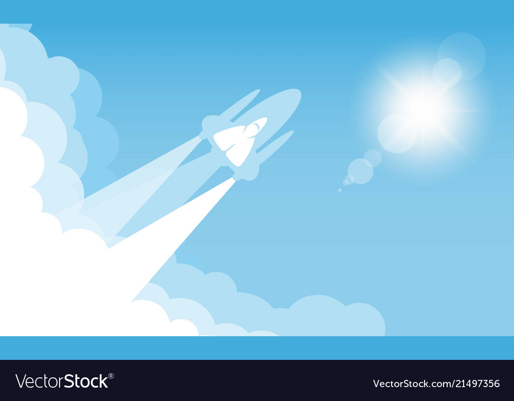 Rocket on sky blue color design illumination Vector Image