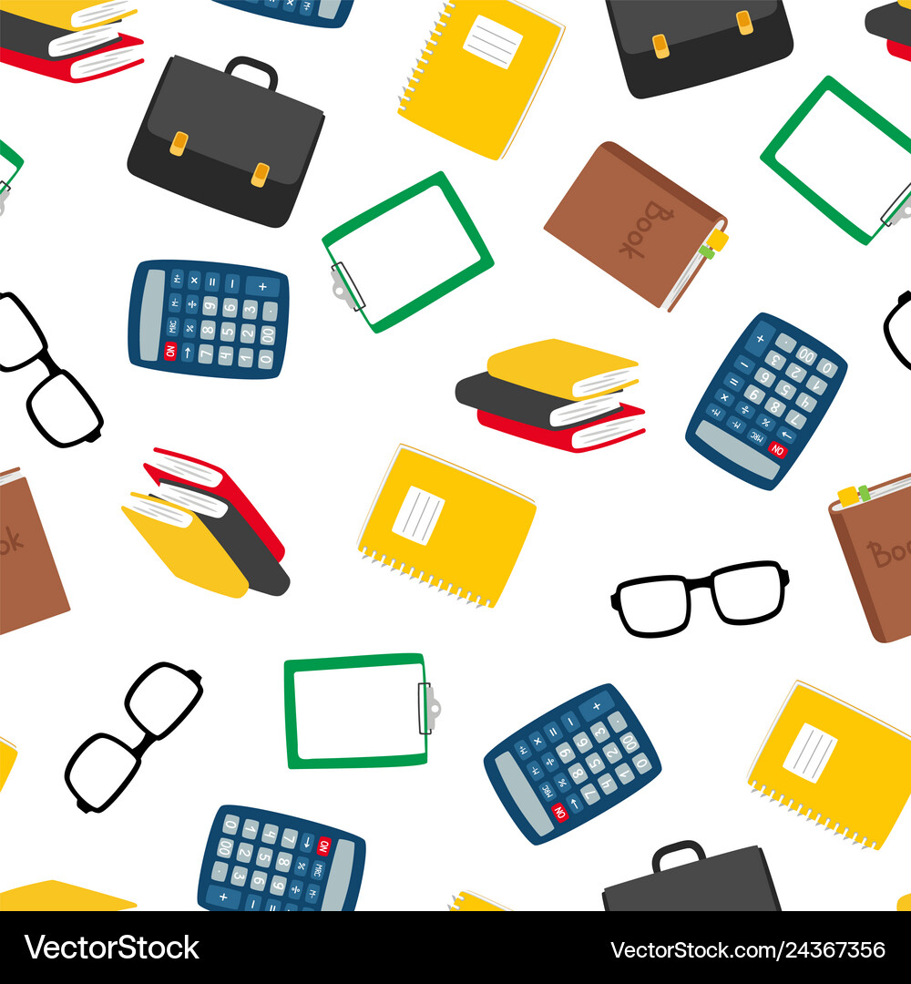 School cartoon stationery book case seamless Vector Image