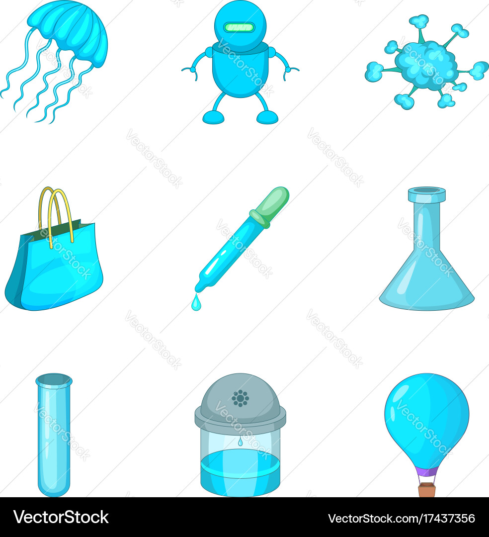 Sky-blue icons set cartoon style Royalty Free Vector Image