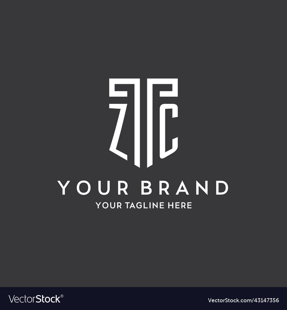 Zc monogram initial name with shield shape icon Vector Image