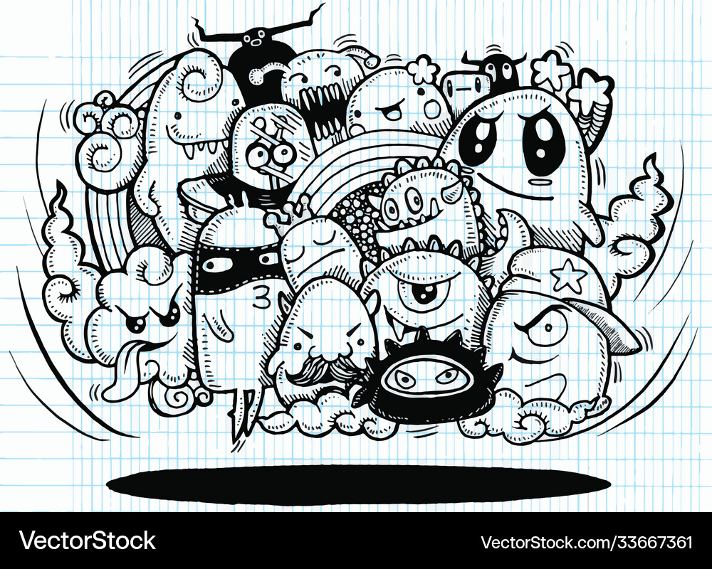 Angry cartoon monsterhand drawn crazy doodle Vector Image