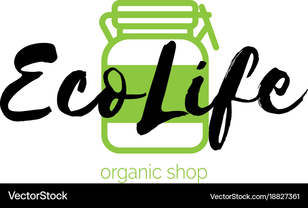 Eco shop logo with green jar Royalty Free Vector Image