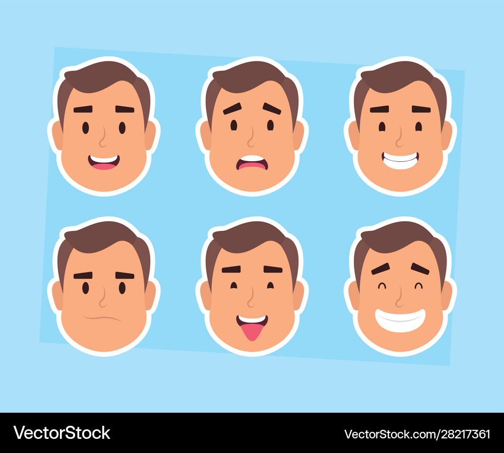 Group man faces characters Royalty Free Vector Image