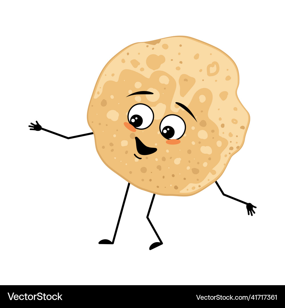 Pancake character with joyful emotions happy face Vector Image
