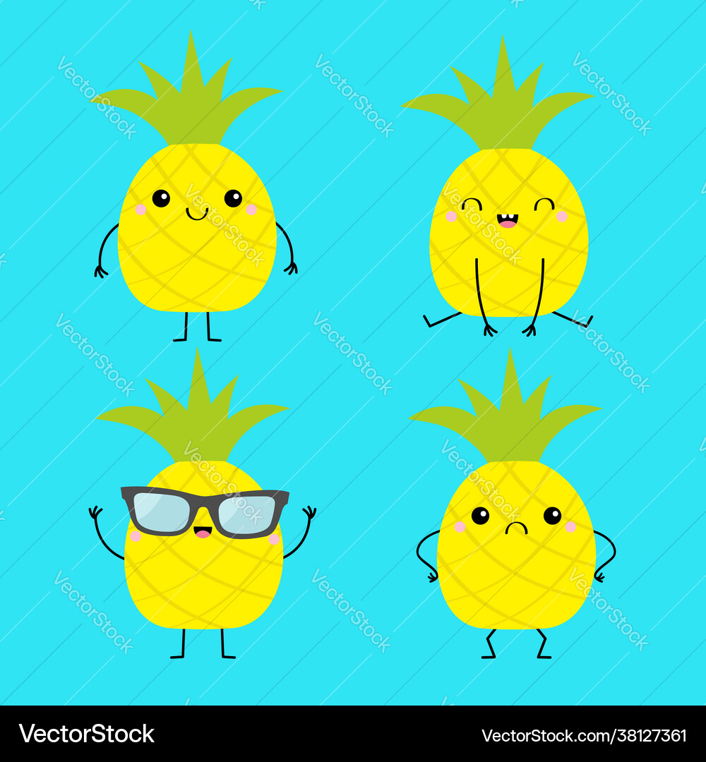 Pineapple fruit icon set cute cartoon kawaii Vector Image
