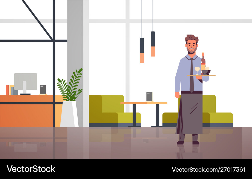 Professional waiter holding bottle and wine Vector Image