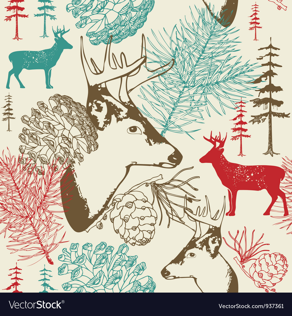 Retro forest deer pattern Royalty Free Vector Image