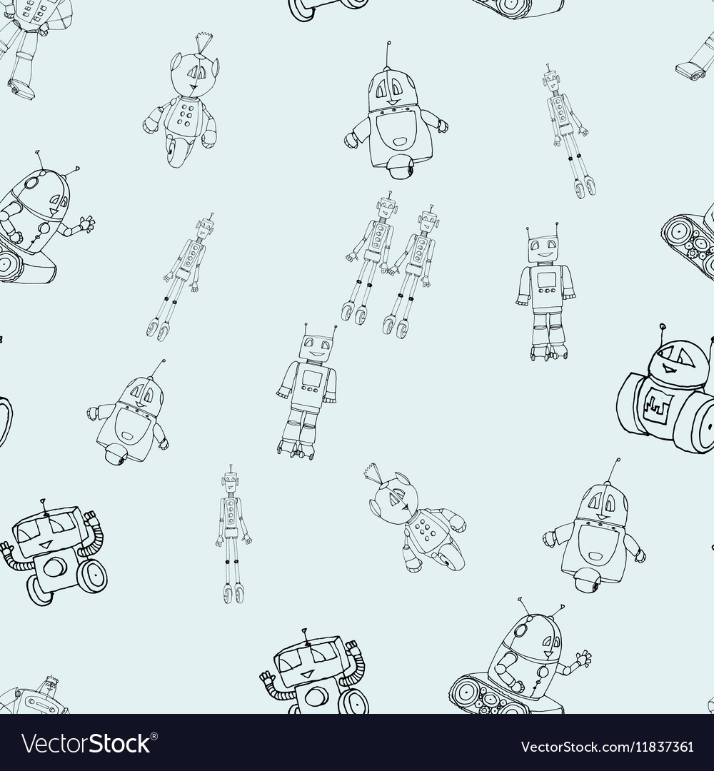 Robot doodles pattern Royalty Free Vector Image