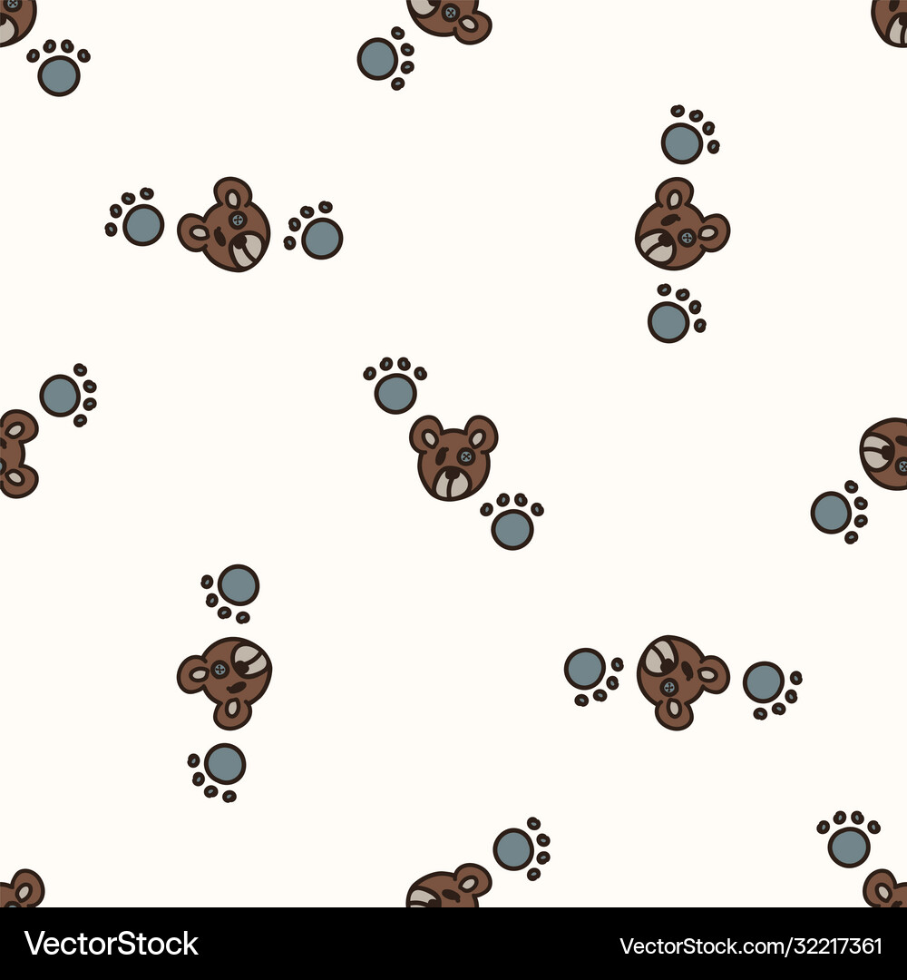 Seamless background bear faces and paw gender Vector Image
