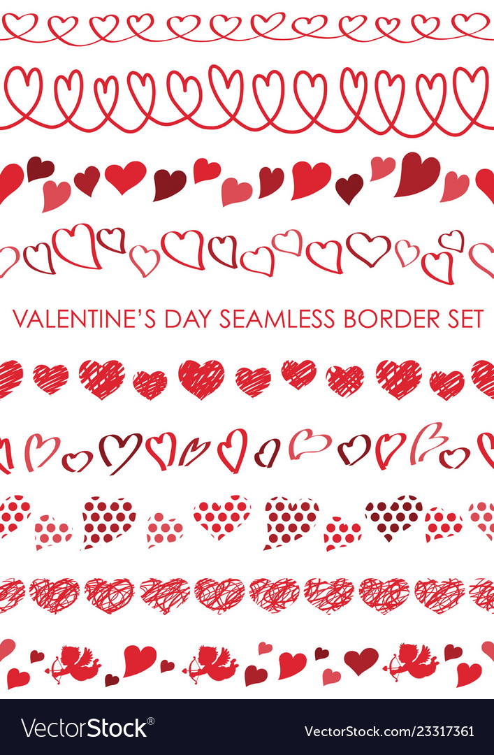 Set of valentines day seamless borders Royalty Free Vector