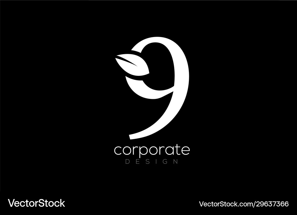 Black and white number 9 nine leaf logo icon Vector Image