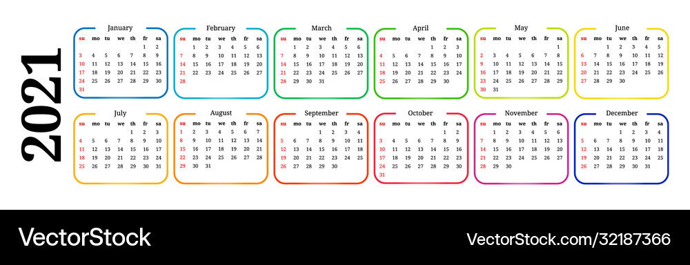 Calendar for 2021 isolated on a white background Vector Image