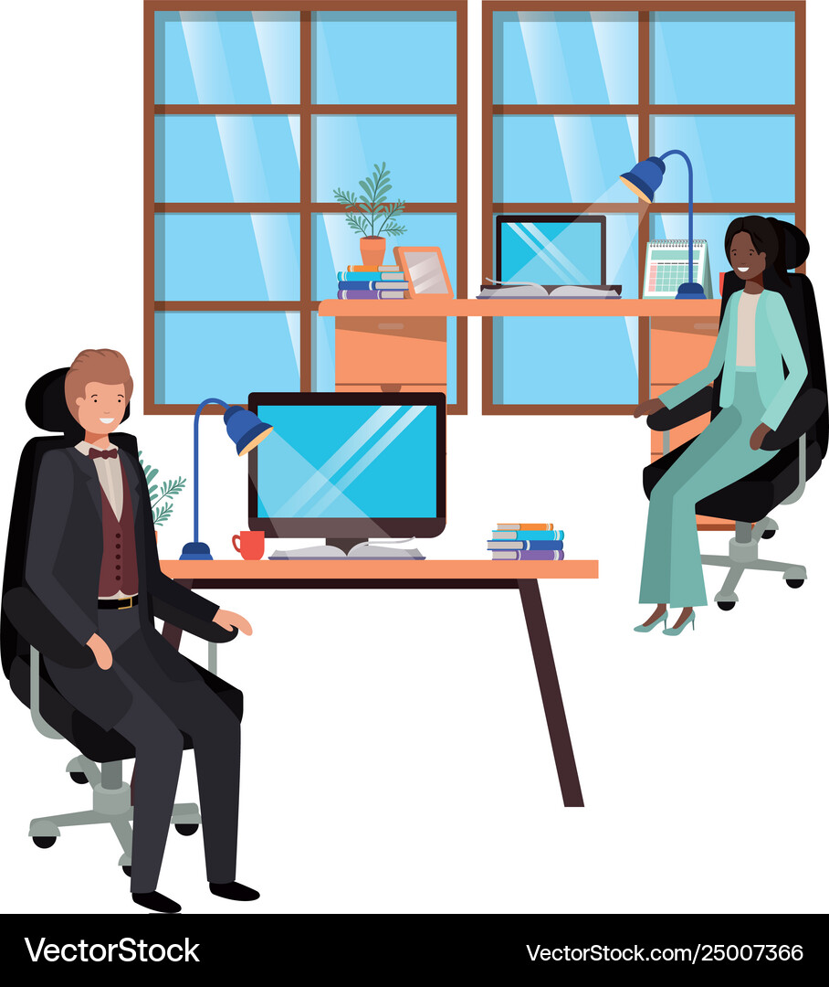 Couple business in work office avatar Royalty Free Vector