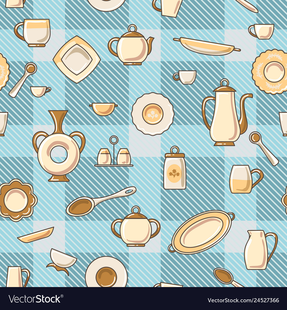 Crockery seamless pattern Royalty Free Vector Image