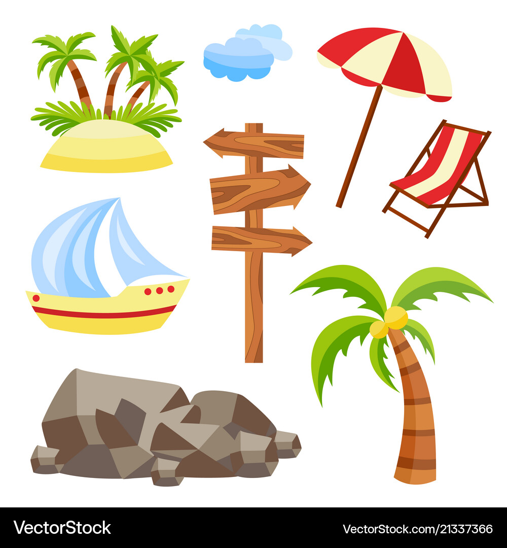 Flat travelling beach vacation symbols icon Vector Image