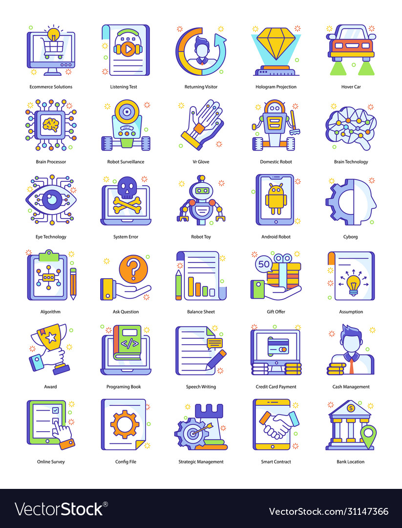 Robotic technology in flat style pack Royalty Free Vector