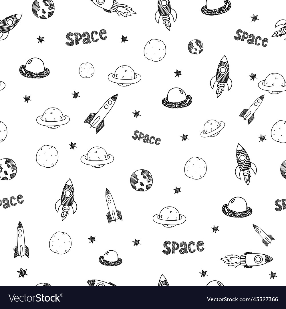 Seamless pattern doodle space Royalty Free Vector Image