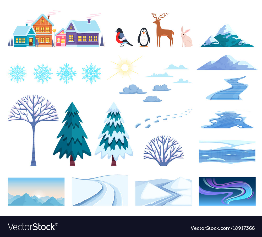 Winter landscape elements set Royalty Free Vector Image