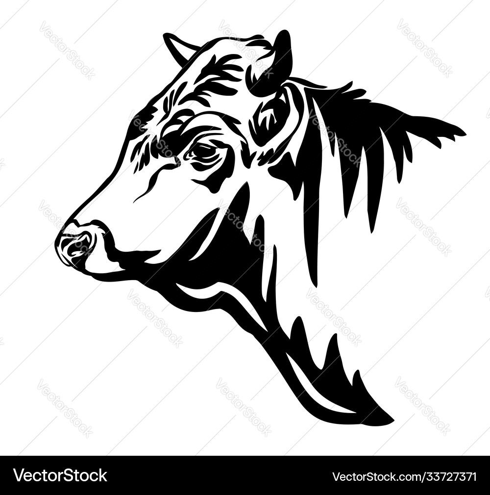 Contour portrait bull in profile Royalty Free Vector Image