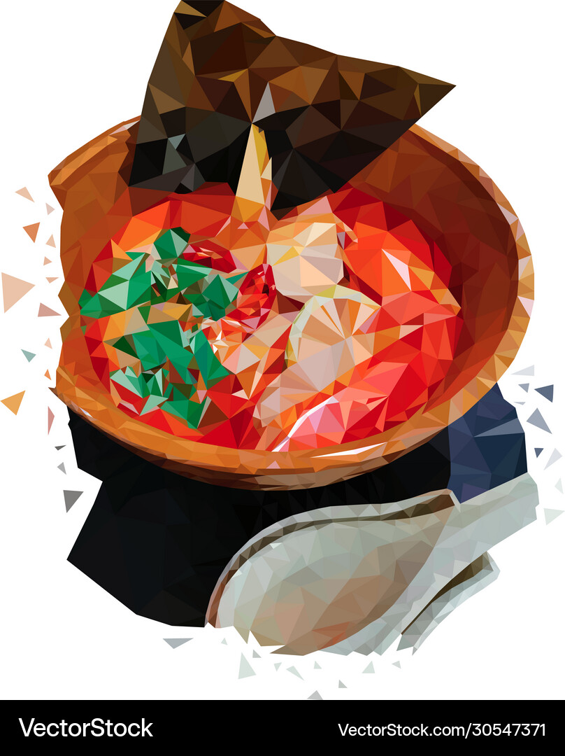 Eastern tom yam soup drawn polygons asian Vector Image