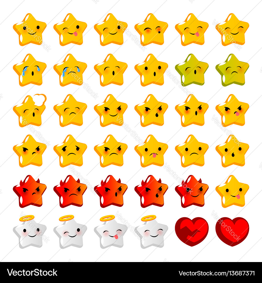 Emotional stare cute faces smiles big set Vector Image