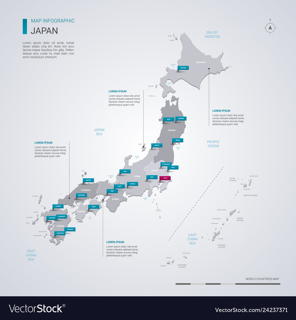Japan map with infographic elements pointer marks Vector Image