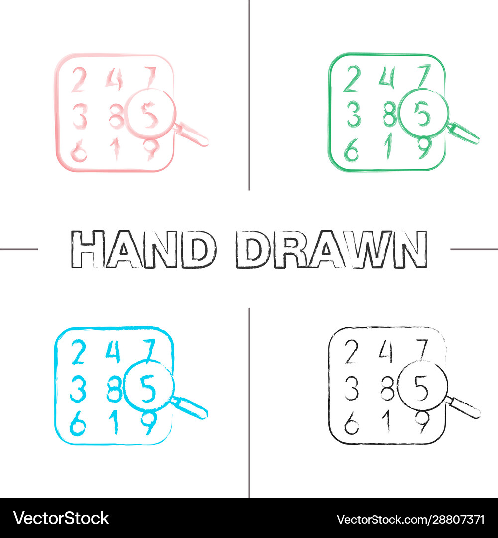 Number theory hand drawn icons set Royalty Free Vector Image
