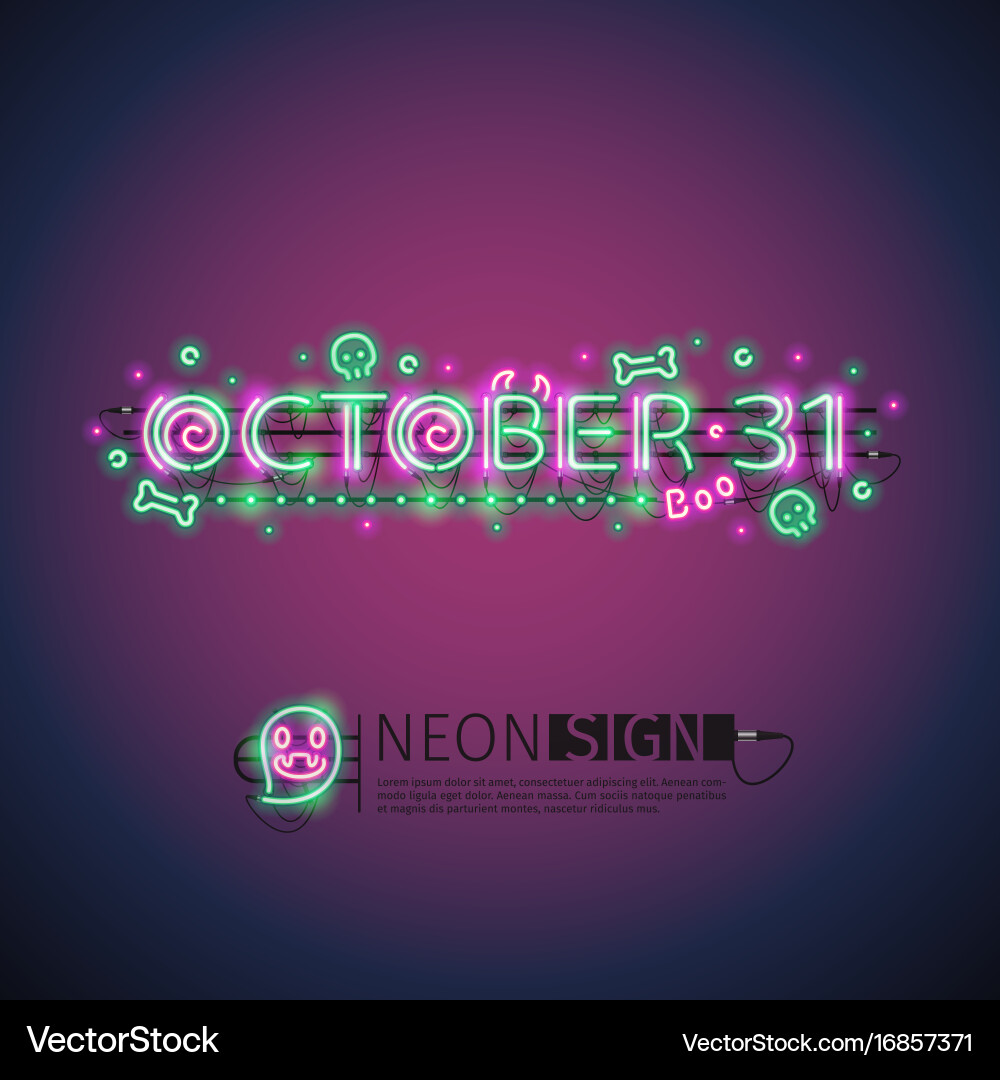October halloween neon sign Royalty Free Vector Image