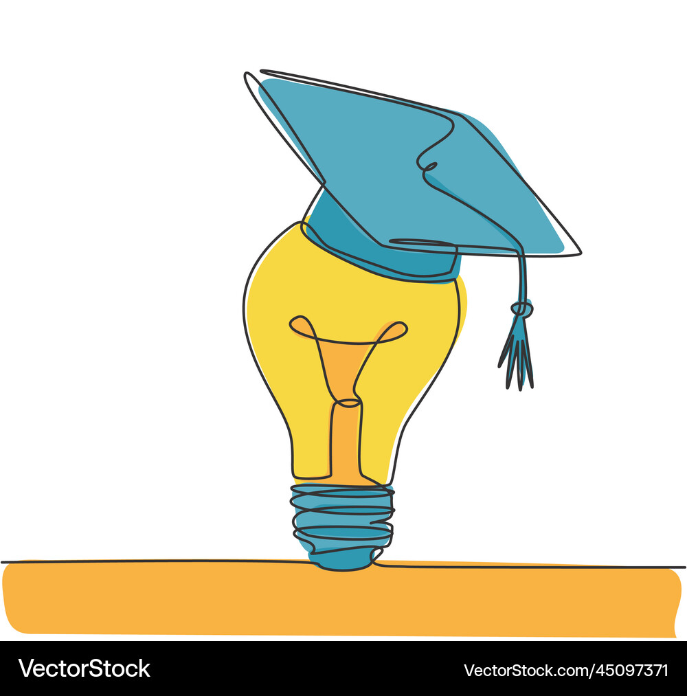 One single line drawing of bright lightbulb Vector Image
