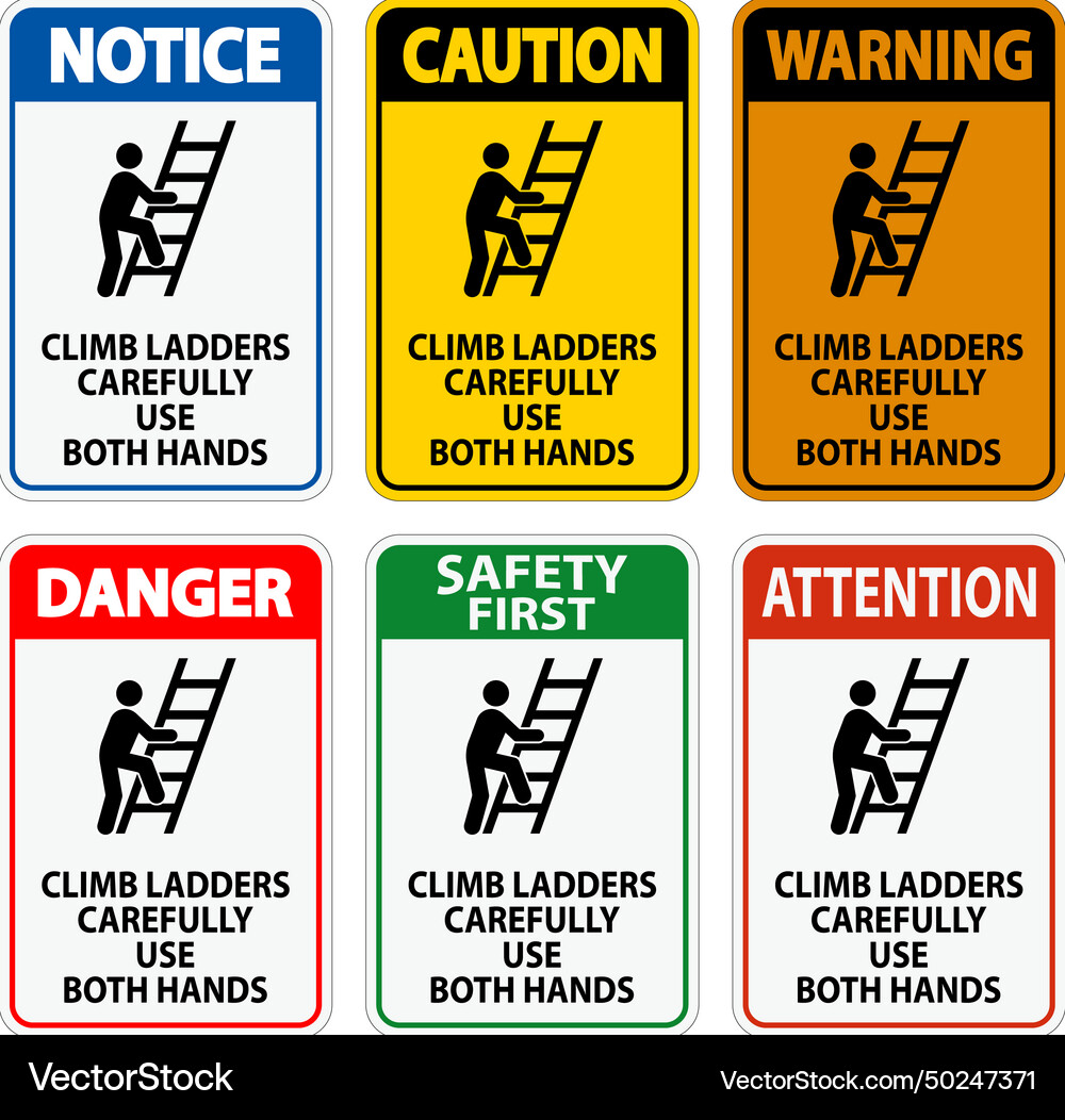 Safety first sign climb ladders carefully use Vector Image
