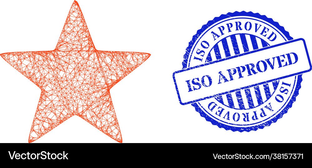 Scratched iso approved seal and network red star Vector Image