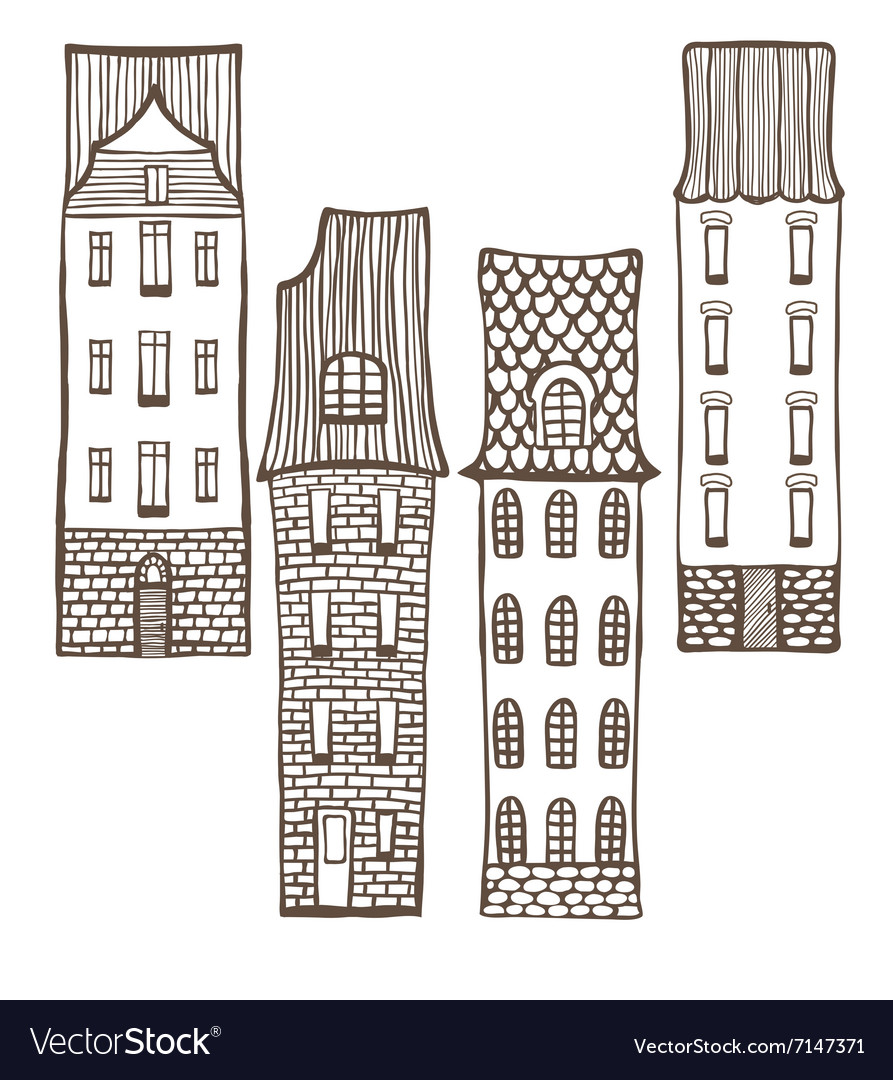 Set of cute colored hand-drawn tiled houses Vector Image