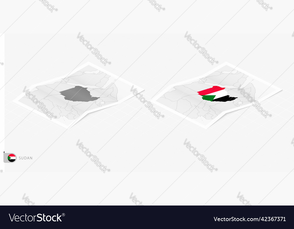 Set of two realistic map of sudan with shadow Vector Image