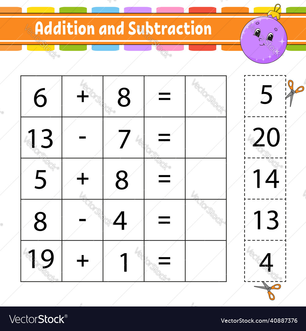Addition and subtraction task for kids cut Vector Image