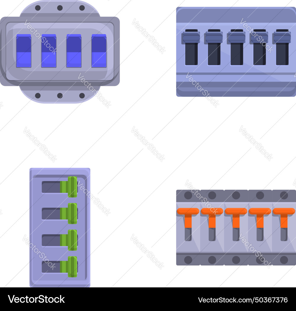 Breaker switch icons set cartoon electric Vector Image